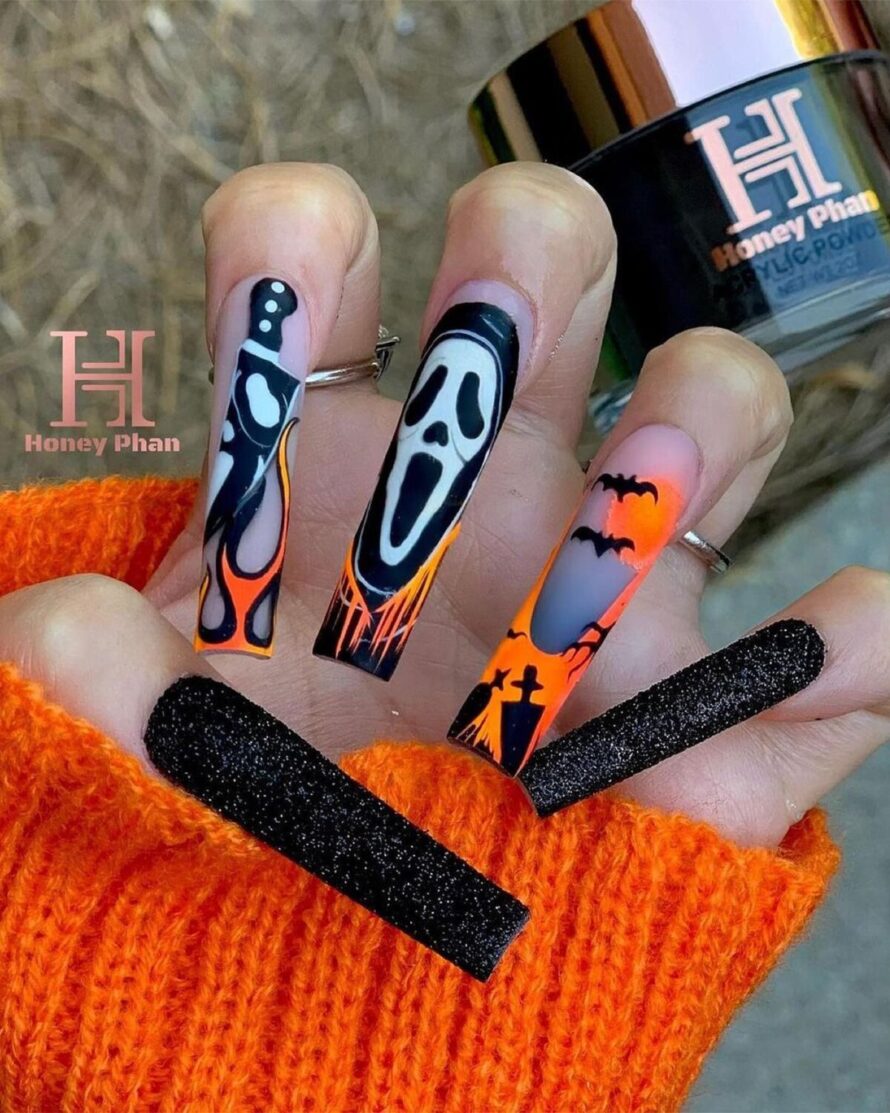 32 Chic Square Halloween Nails for a Perfectly Spooky Look