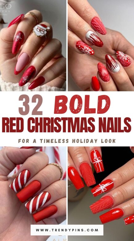 32 Stunning Red Christmas Nails for a Classic Holiday Look