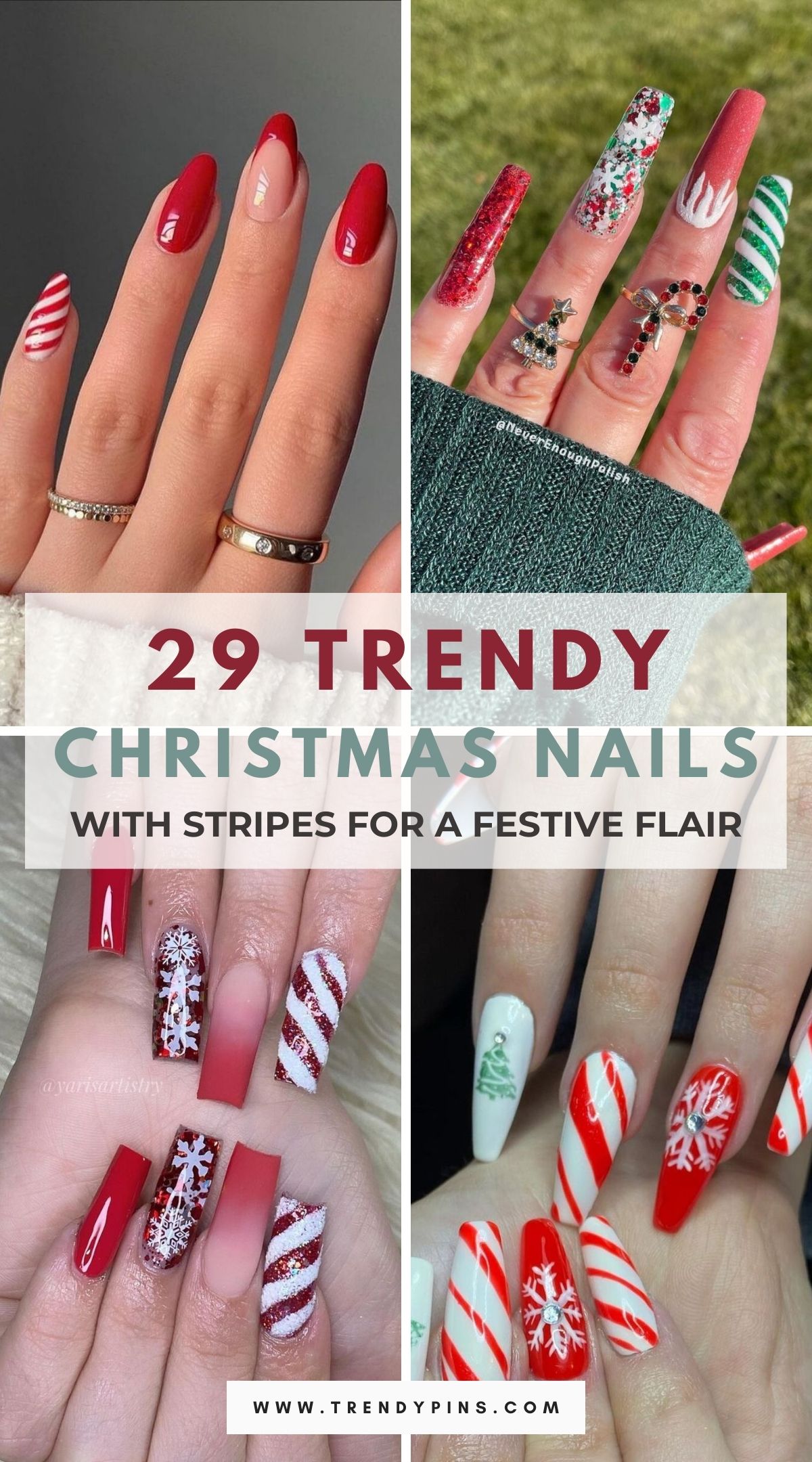 29 Stylish Christmas Nails With Stripes To Add a Festive Touch