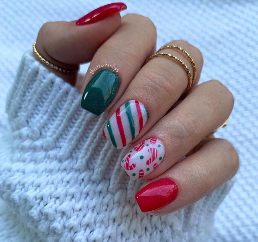 28 Sweet Candy Cane Christmas Nails To Satisfy Your Holiday Sweet Tooth