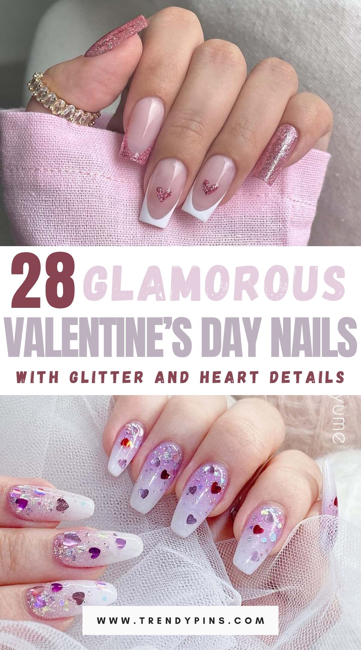 28 Glittering Valentine’s Day Nails with Heart Accents for a Romantic Look