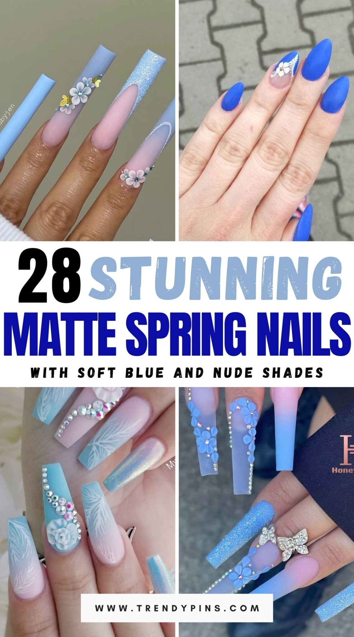 28 Matte Spring Nail Ideas Featuring Soft Blue and Nude Shades