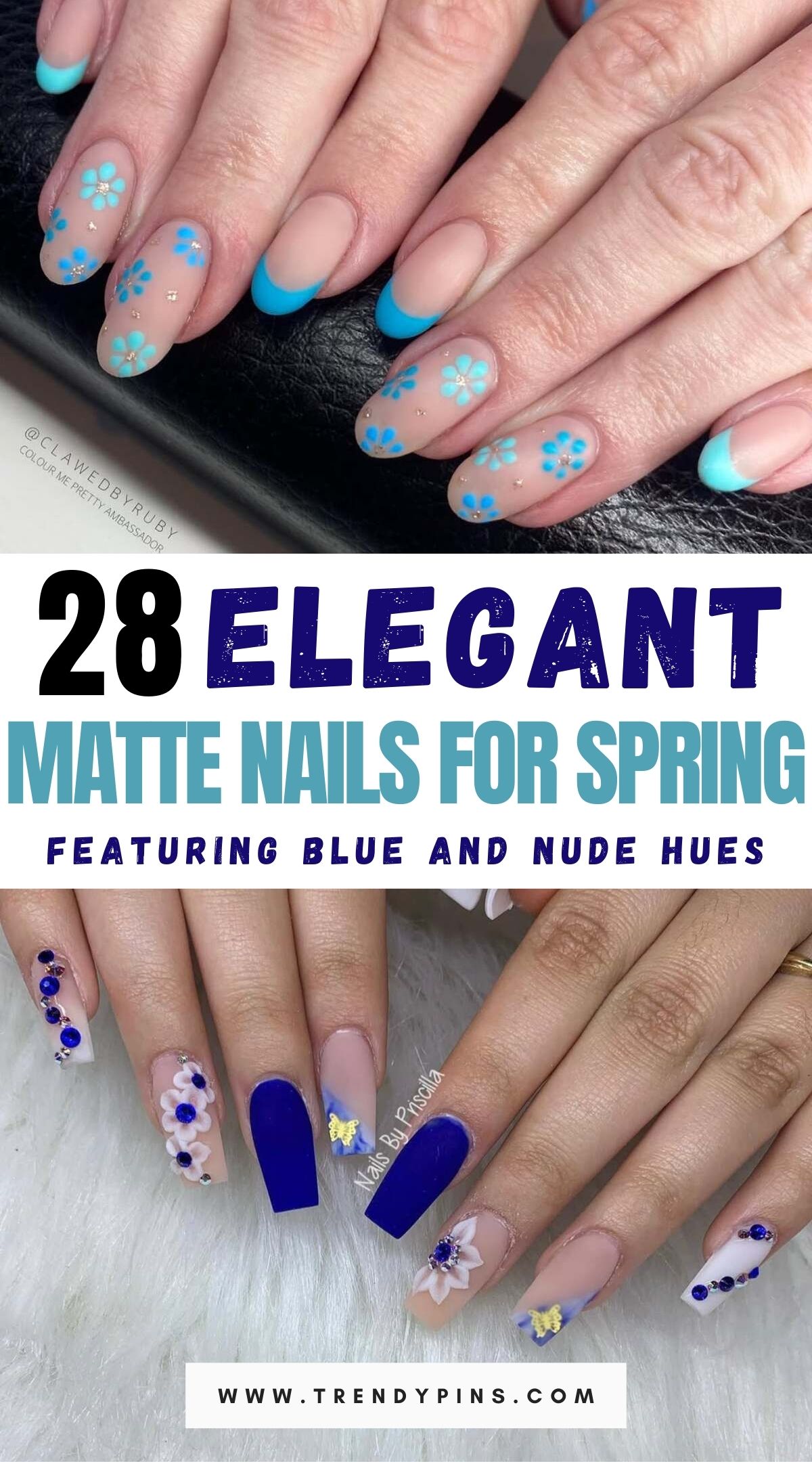 28 Matte Spring Nail Ideas Featuring Soft Blue and Nude Shades