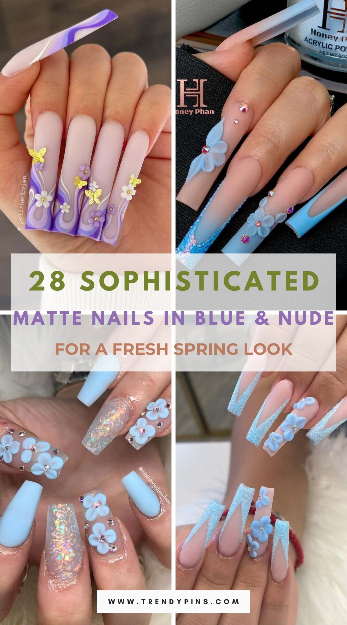 28 Matte Spring Nail Ideas Featuring Soft Blue and Nude Shades
