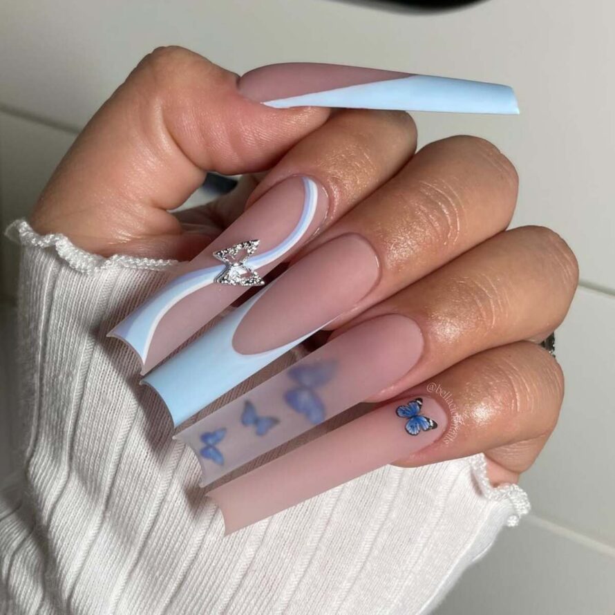 28 Matte Spring Nail Ideas Featuring Soft Blue and Nude Shades