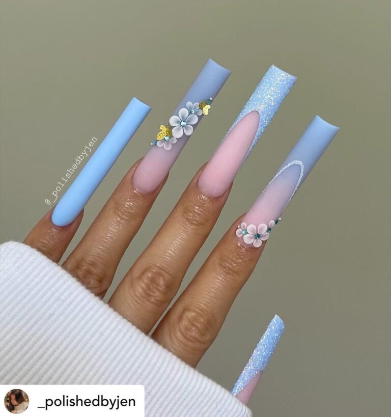 28 Matte Spring Nail Ideas Featuring Soft Blue and Nude Shades