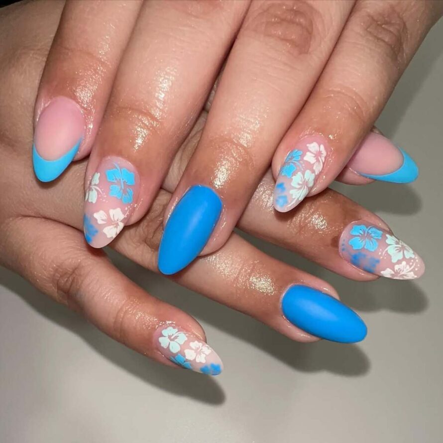 28 Matte Spring Nail Ideas Featuring Soft Blue and Nude Shades