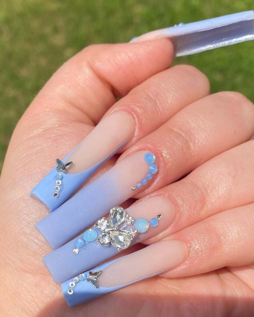 28 Matte Spring Nail Ideas Featuring Soft Blue and Nude Shades