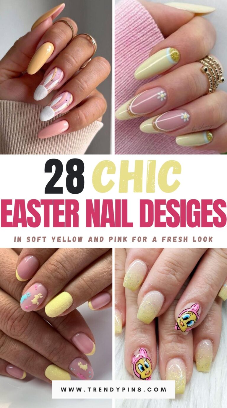 28 Chic Easter Nail Designs in Soft Yellow and Pink