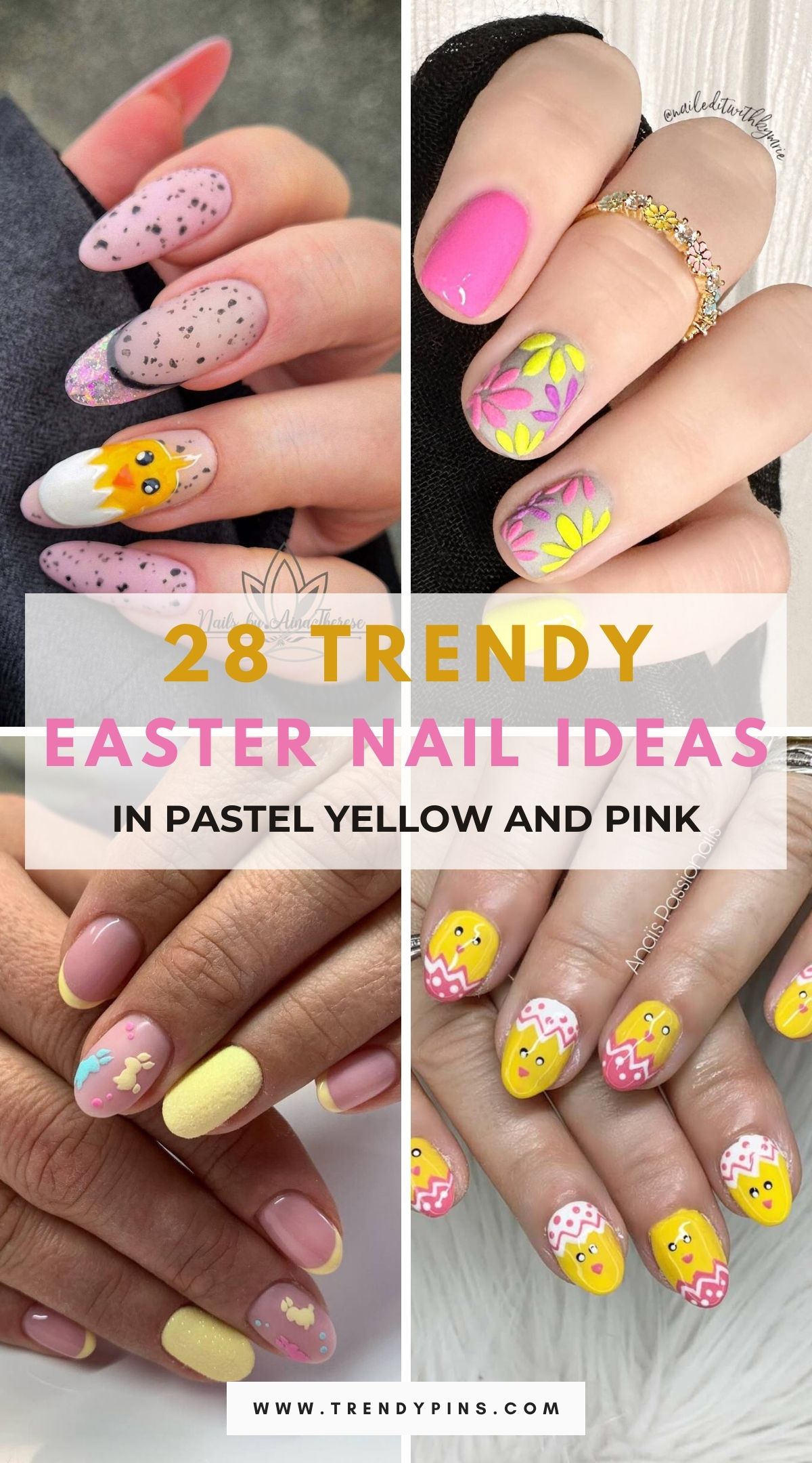 28 Chic Easter Nail Designs in Soft Yellow and Pink