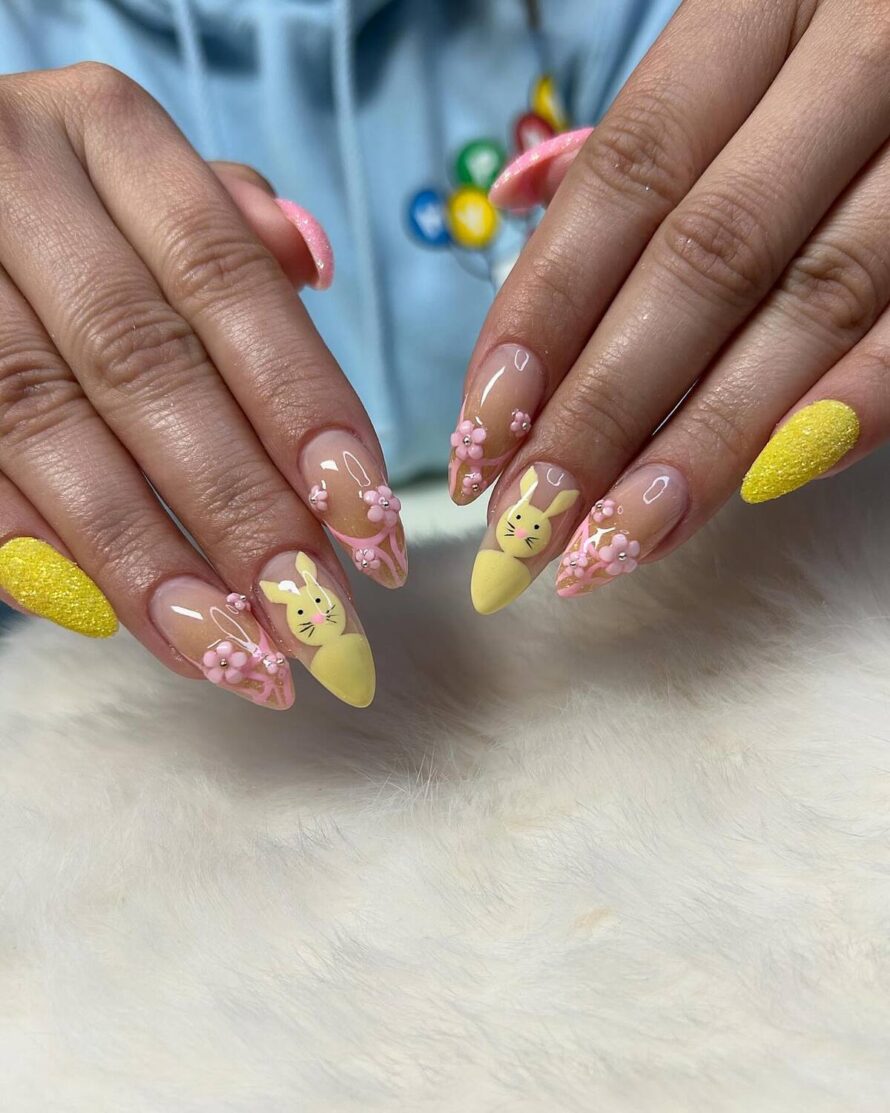 28 Chic Easter Nail Designs in Soft Yellow and Pink