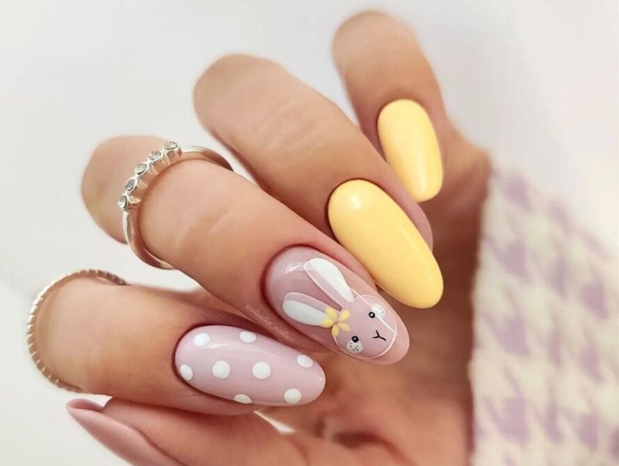 28 Chic Easter Nail Designs in Soft Yellow and Pink