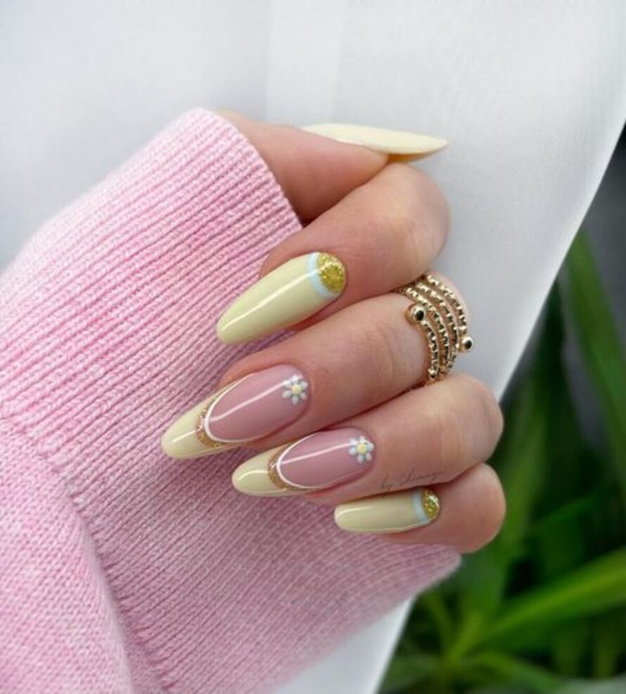 28 Chic Easter Nail Designs in Soft Yellow and Pink