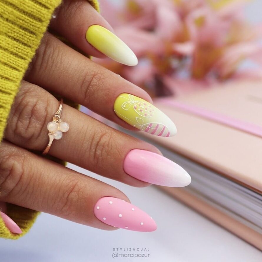 28 Chic Easter Nail Designs in Soft Yellow and Pink