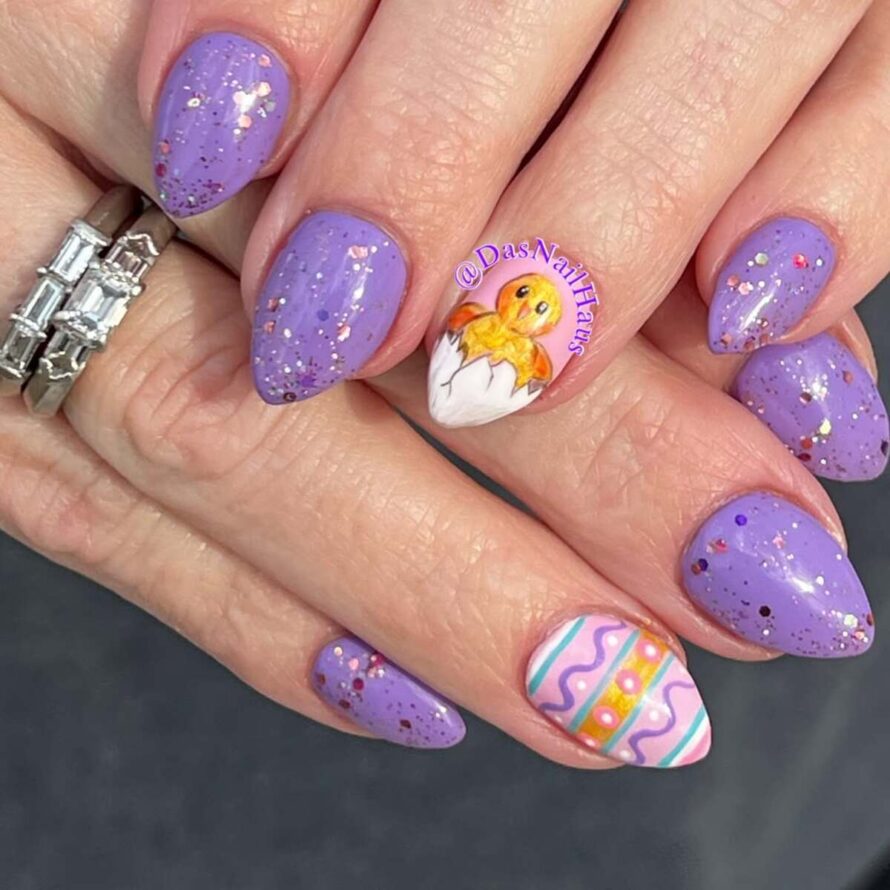 27 Fun Easter Egg Nail Designs with Pastel Colors and Glitter