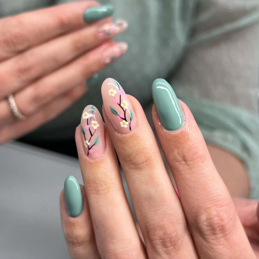 26 Subtle Spring Nails in Sage Green and Nude for a Minimalist Look