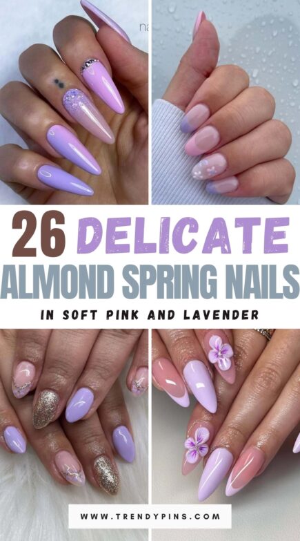 26 Almond Spring Nails in Soft Pink and Lavender for a Delicate Look