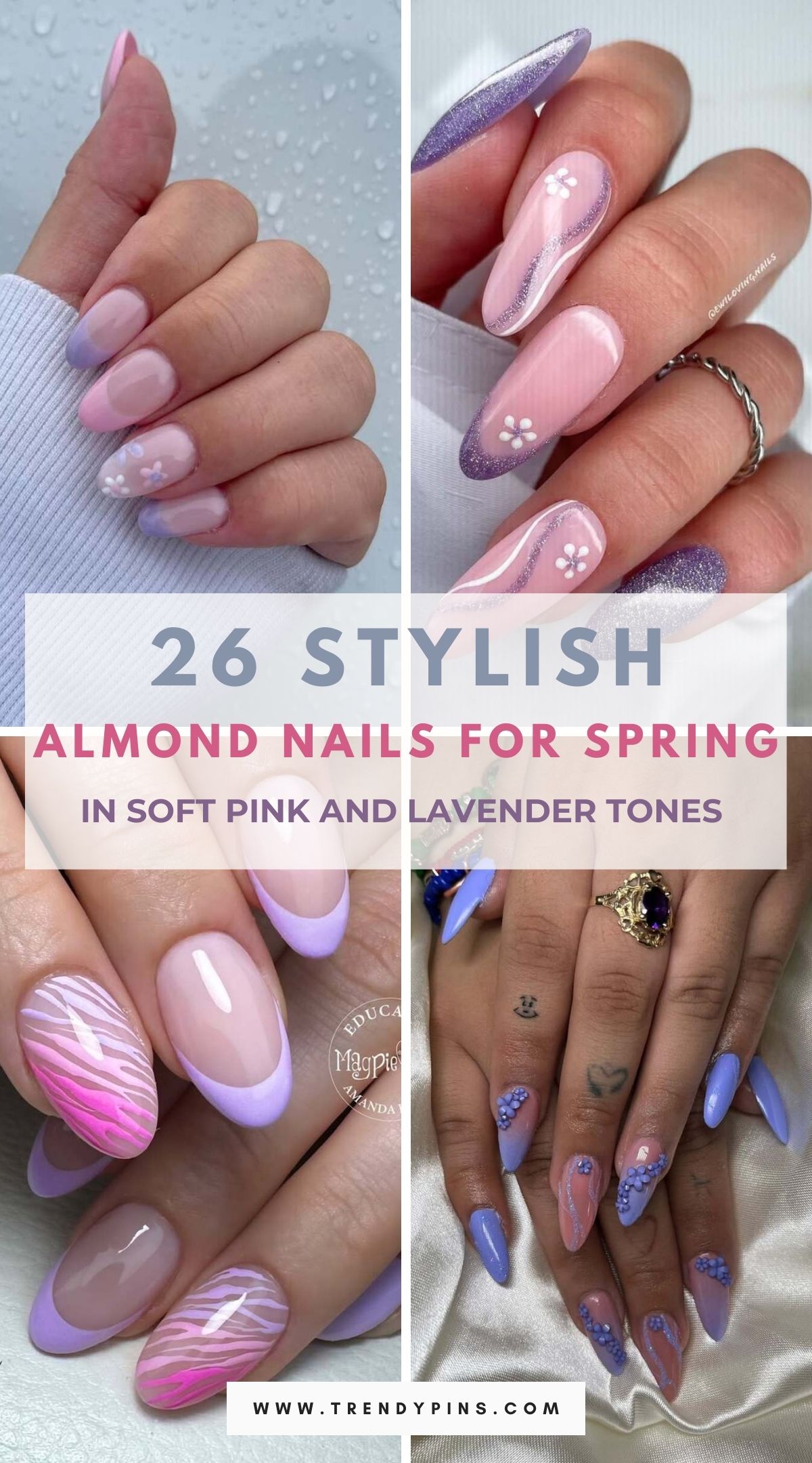 26 Almond Spring Nails in Soft Pink and Lavender for a Delicate Look