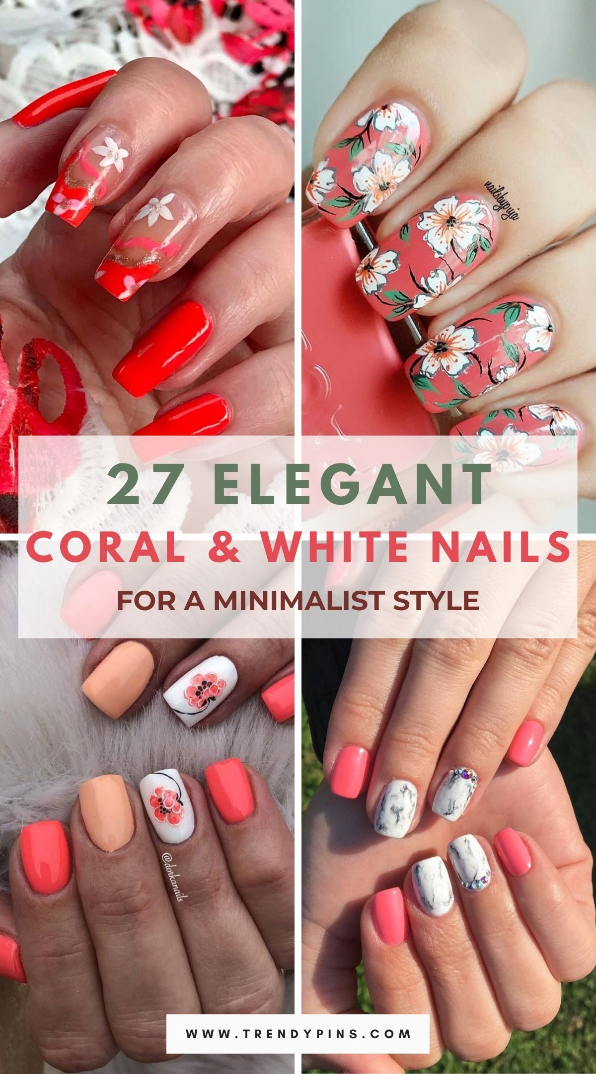 27 Fresh Spring Square Nails in Light Coral and White for a Clean Look