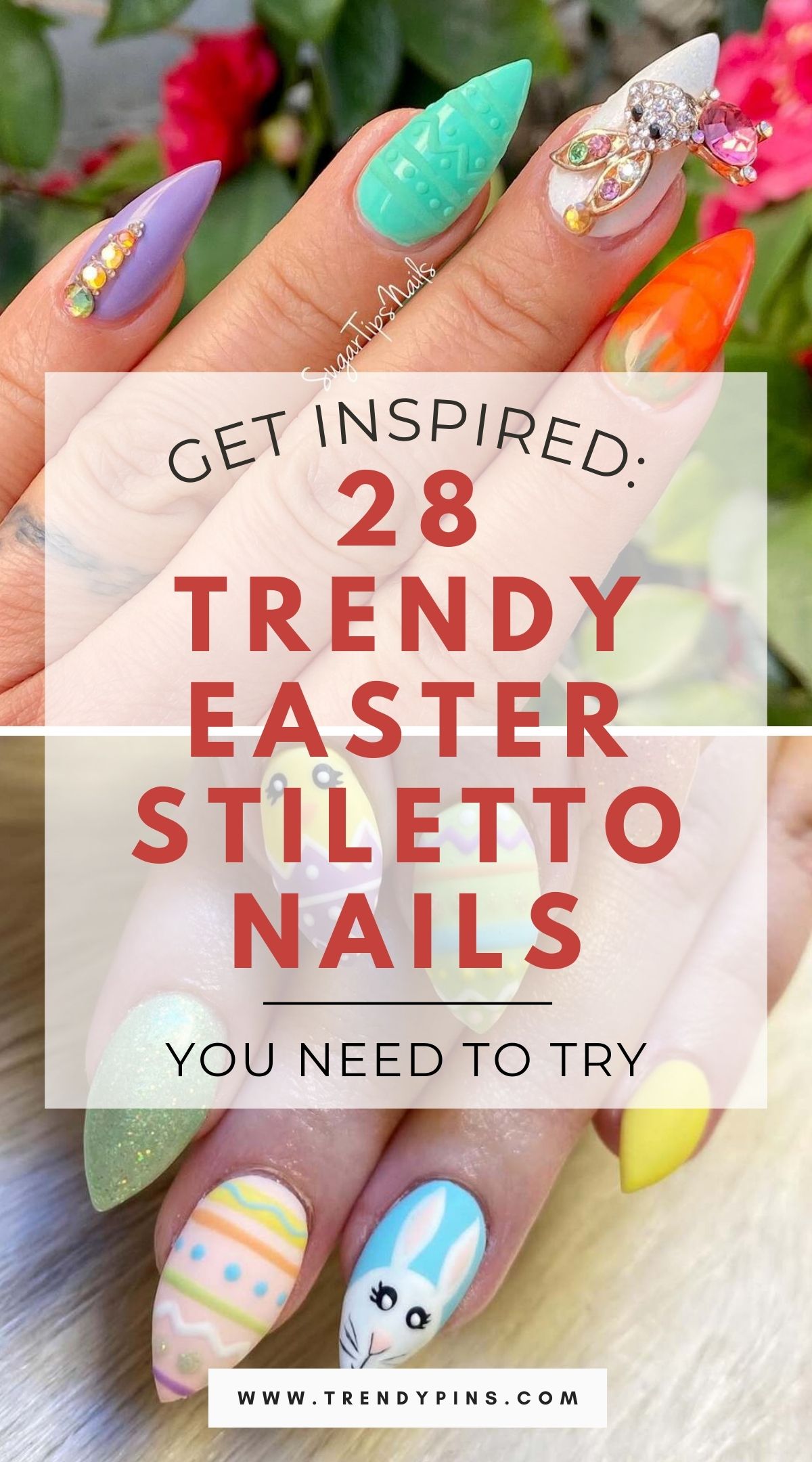 28 Easter-Themed Stiletto Nails with Bunny and Egg Art for a Bold Look