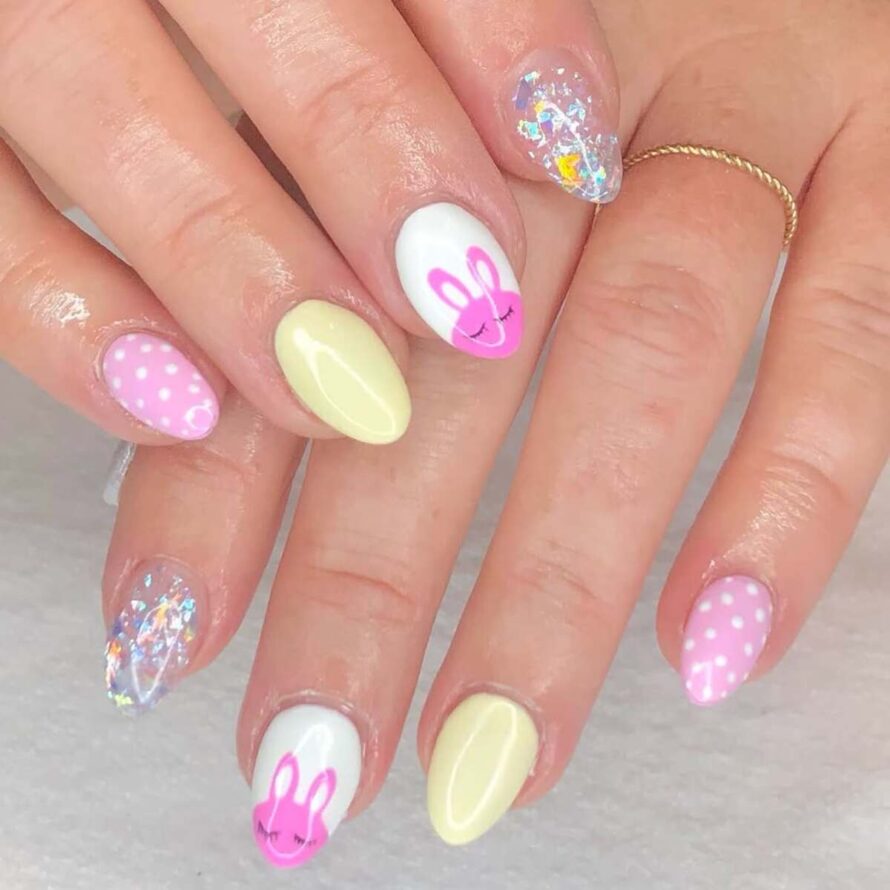 26 Adorable Easter Nails with Bunny Faces and Polka Dots