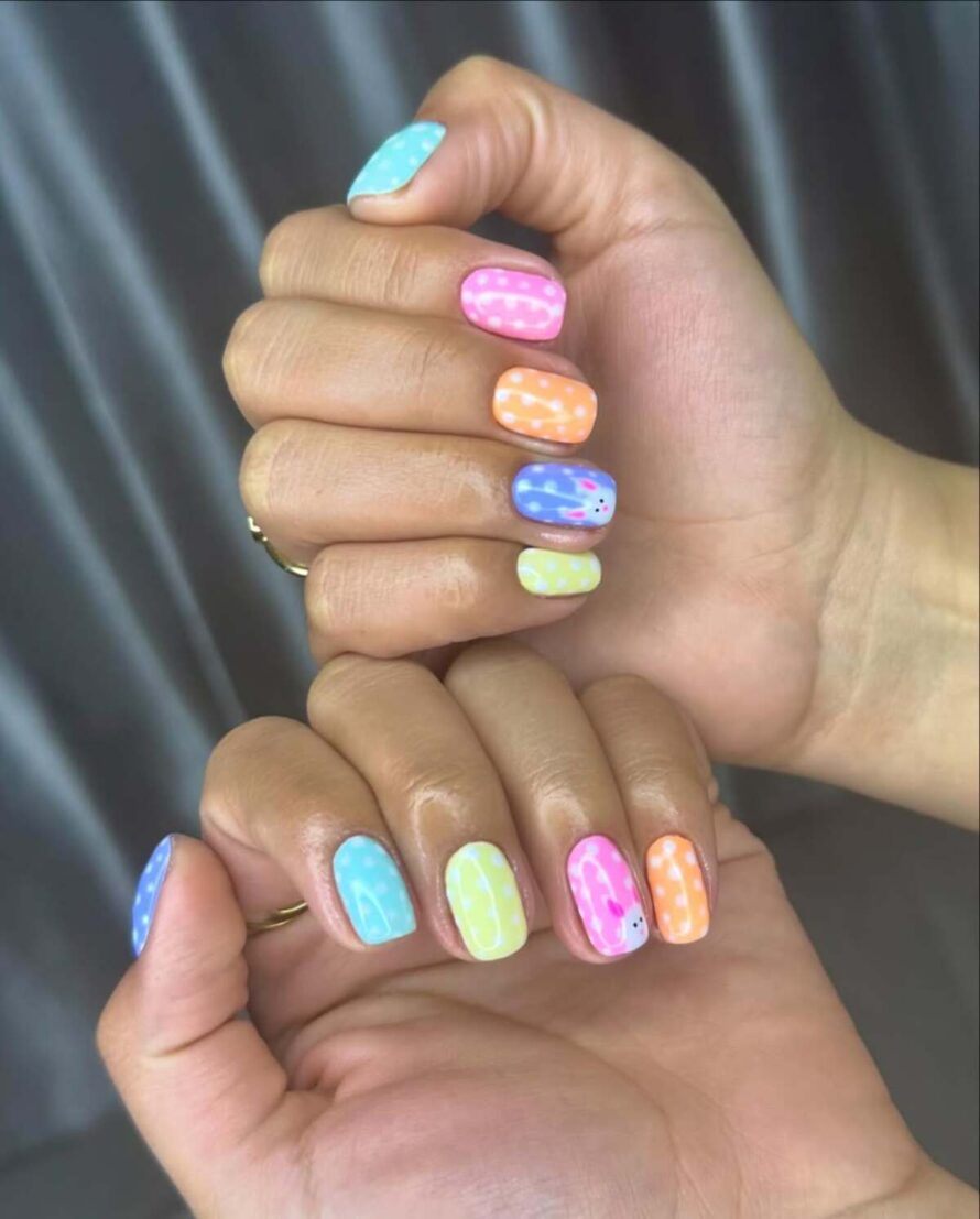 26 Adorable Easter Nails with Bunny Faces and Polka Dots