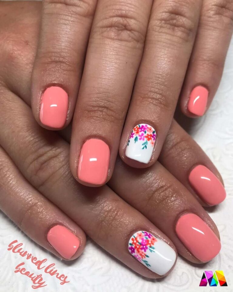 27 Fresh Spring Square Nails in Light Coral and White for a Clean Look