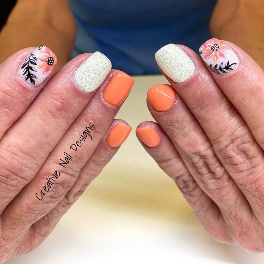 27 Fresh Spring Square Nails in Light Coral and White for a Clean Look