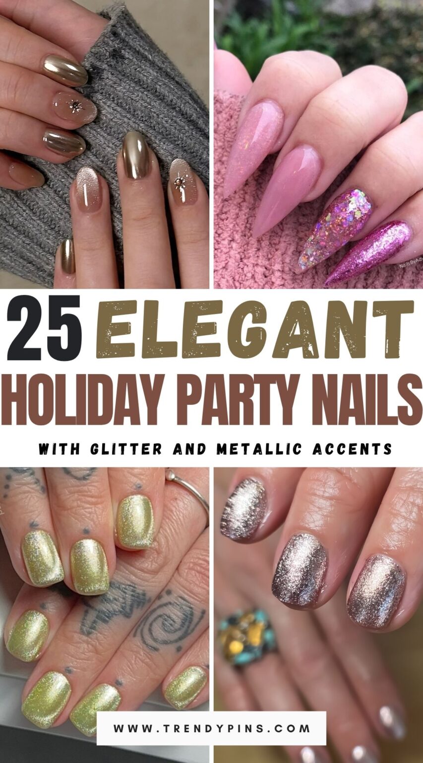 25 Elegant Holiday Party Nails with Glitter and Metallic Accents for a ...